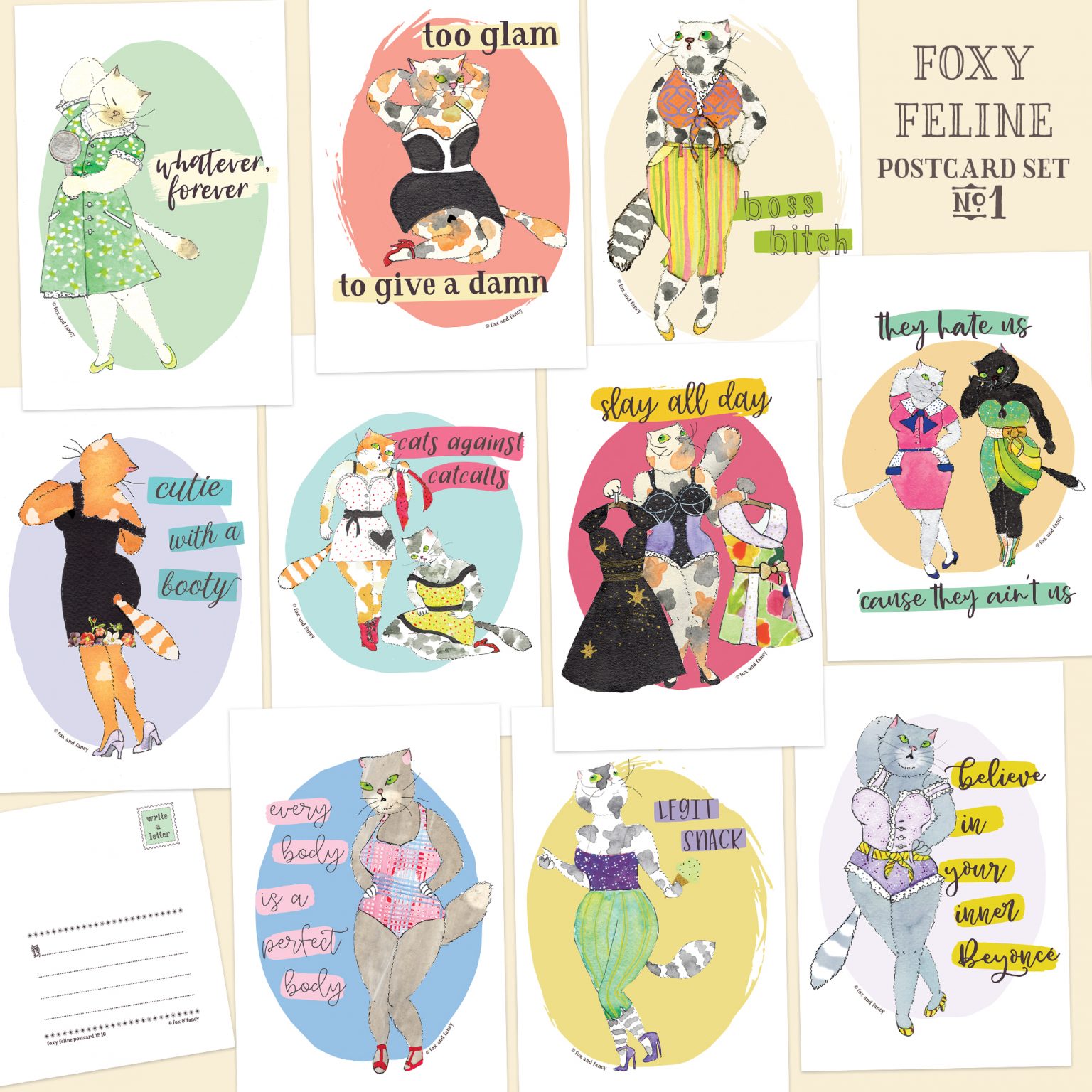Foxy Feline Postcard Set – Fox & Fancy